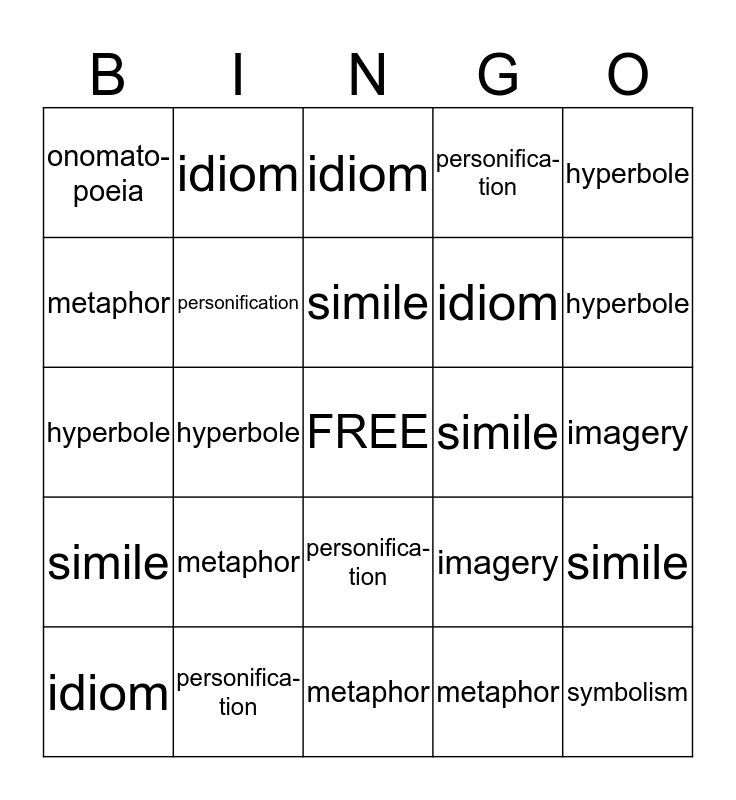 Figurative Language Bingo Card