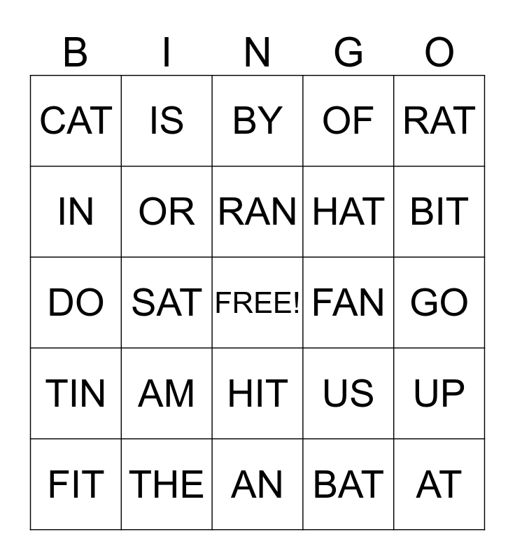 WORD BINGO Card