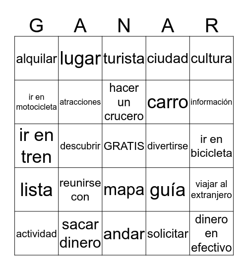 Vocabulario A Unidad 2 SP 3 Bingo Card