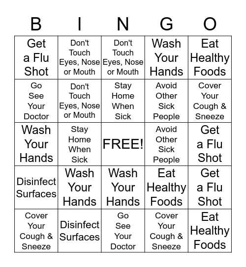 Cold and Flu Bingo Card