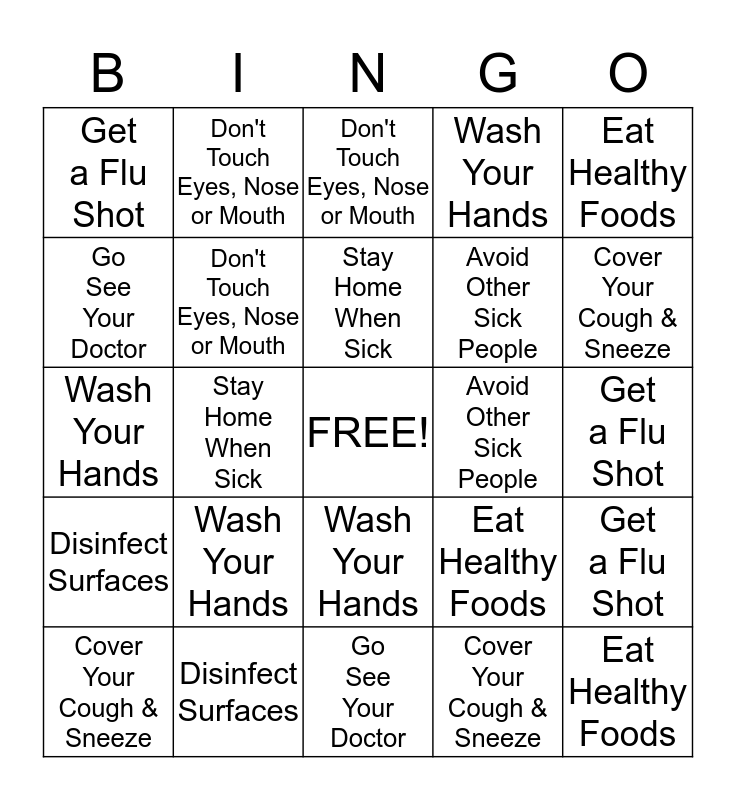 Cold and Flu Bingo Card