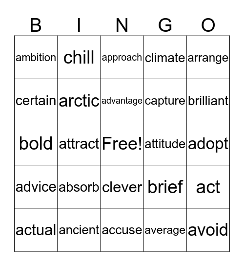 3rd grade vocabulary Bingo Card
