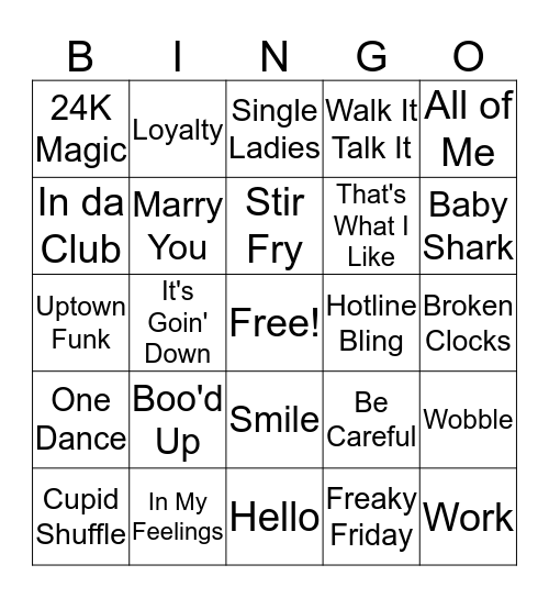 2000s Music Bingo Card