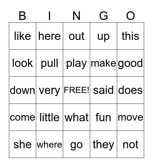 1st Grade Sight Words Bingo Card