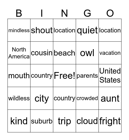Unit 2 Bingo Card