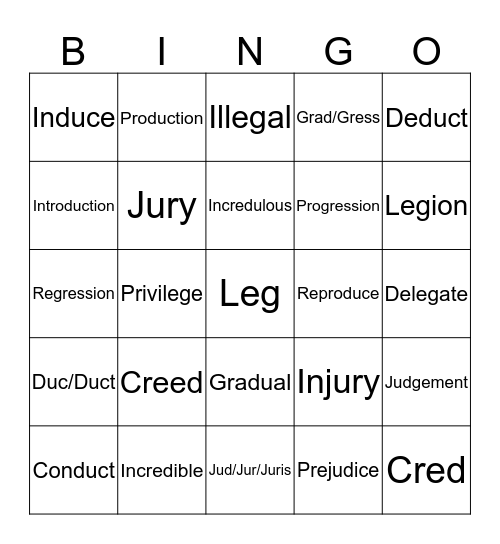 Unit 3 Roots and Vocabulary Words Bingo Card
