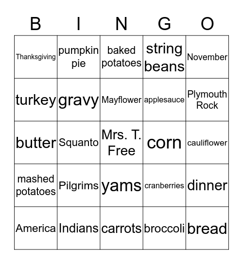 Thanksgiving Bingo Card
