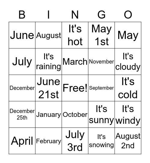 month Bingo Card