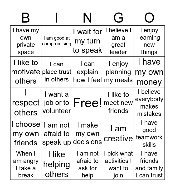 Self Advocacy Bingo Bingo Card