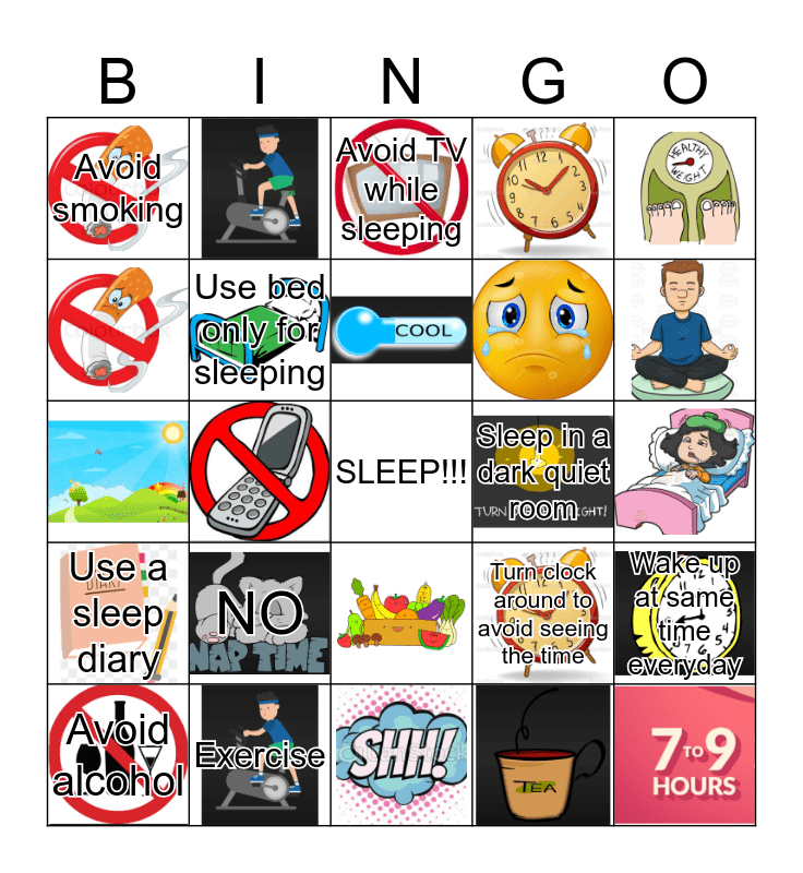 Sleep Hygiene Bingo Card