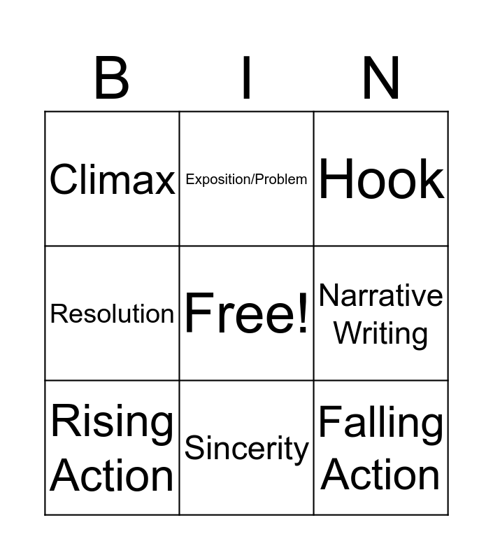Narrative Writing Bingo Card