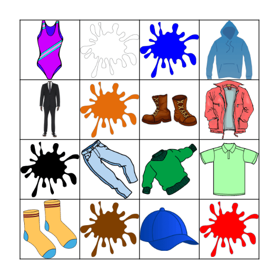 La Ropa y Los Colores Bingo Card