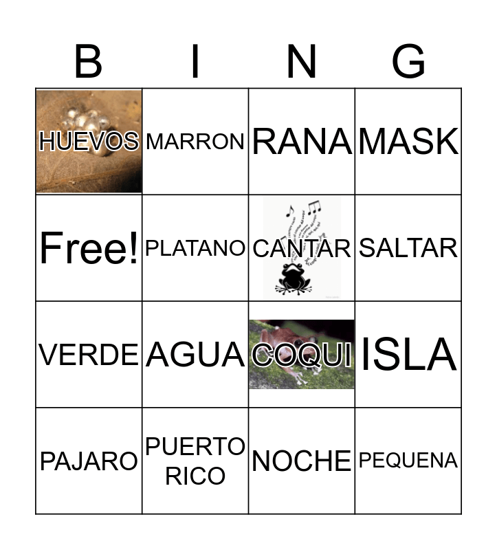 PUERTO RICO -COQUI Bingo Card