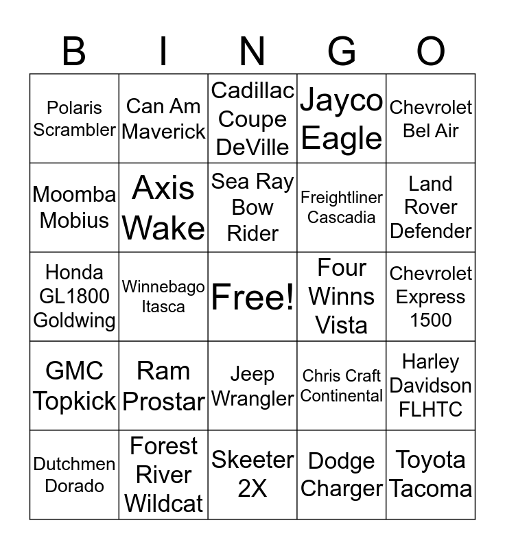 Make Model Go! Bingo Card