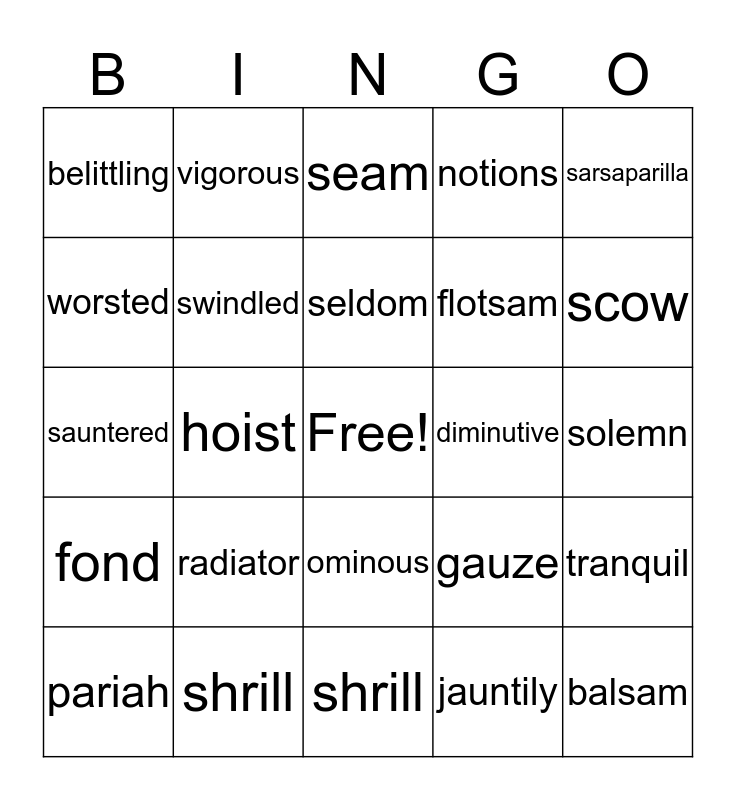 Stuart Little Bingo Card