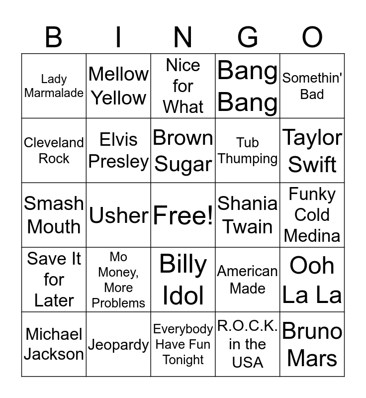LAKE TOWN MUSIC BINGO Card