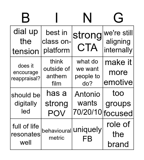Feedback Bingo Card