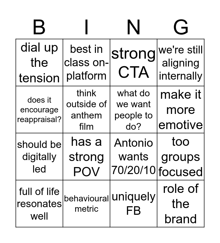 Feedback Bingo Card