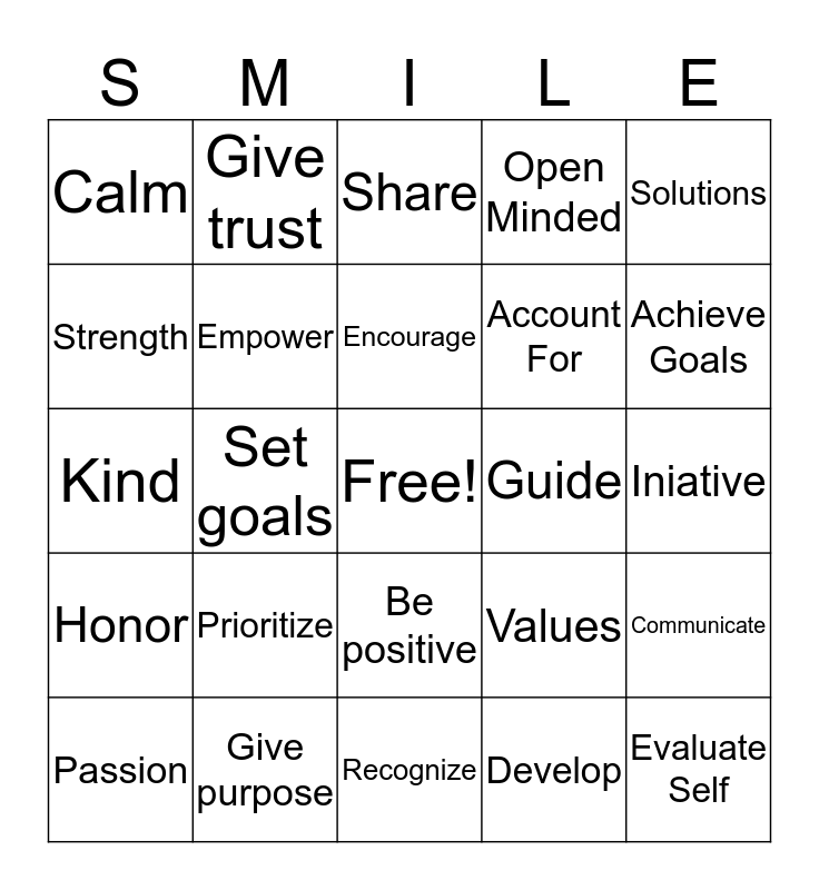 Everyone Leaves With A SMILE Bingo Card