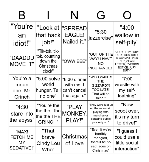 How The Grinch Stole Christmas Bingo Card