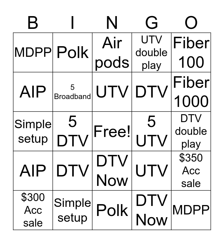AT&T Bingo Card