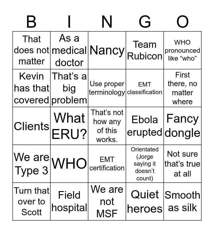 WHO Cert Meeting Bingo Card