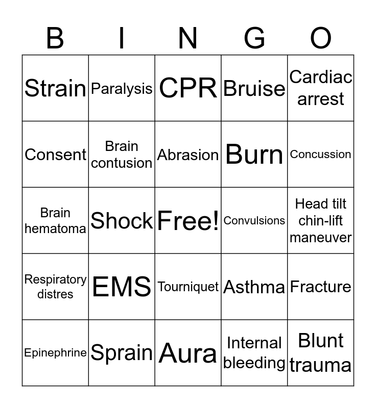 First Aid Bingo! Bingo Card