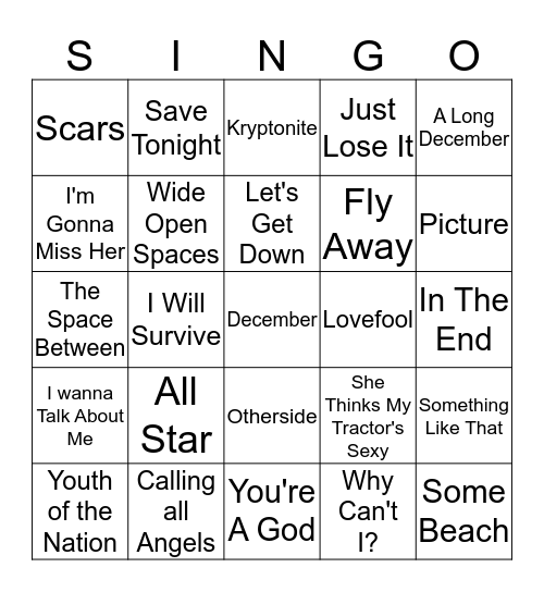 Game 2 - Flashback Bingo Card
