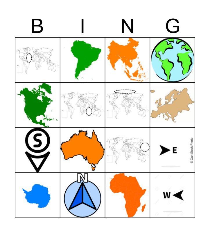 Continents and Oceans Bingo Card