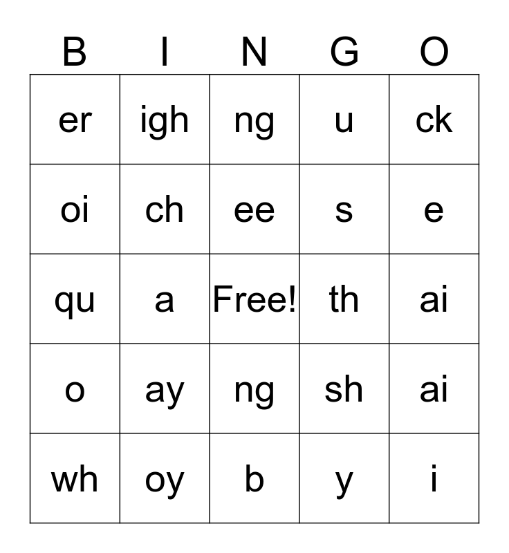 Phonogram Bingo Card