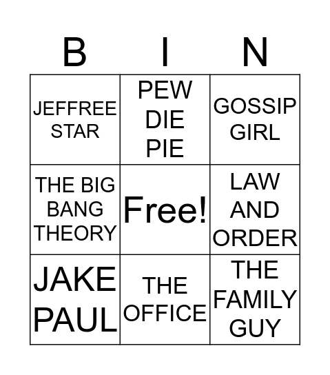 YOUTUBE VS BROADCAST TV Bingo Card