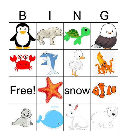 Arctic and Sea Animals Bingo Card