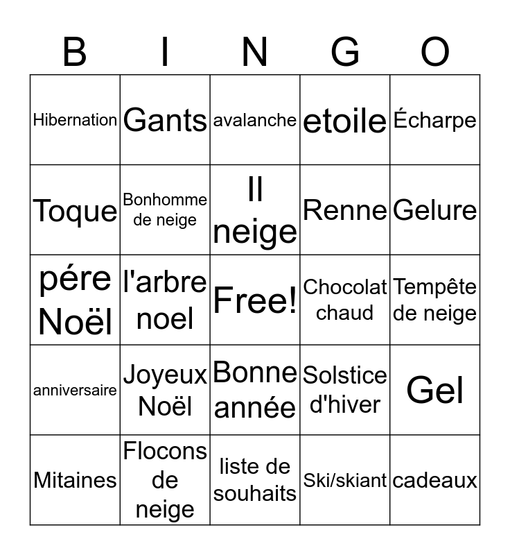 C'est l'hiver Bingo Card