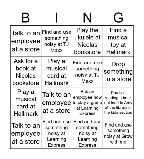 Bravery Bingo Card
