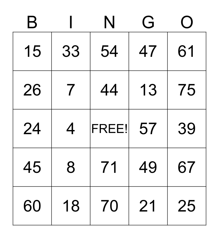 B I N G O Bingo Card