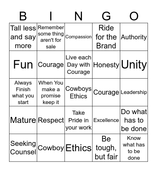 ETHICS BINGO Bingo Card