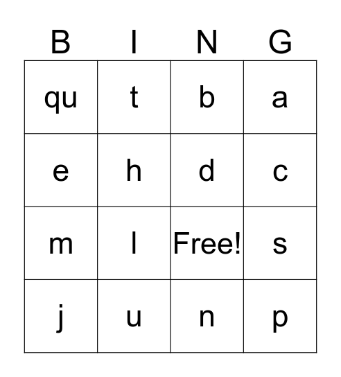 Phoneme Bingo Card
