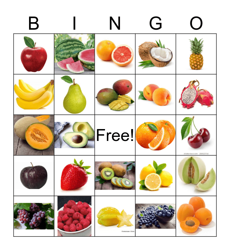 Fruit Bingo Card