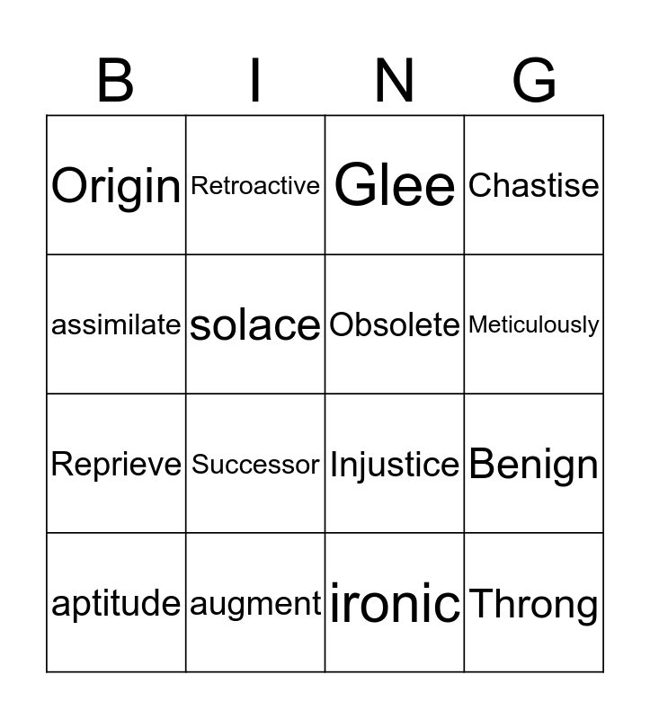 The Giver Bingo Card
