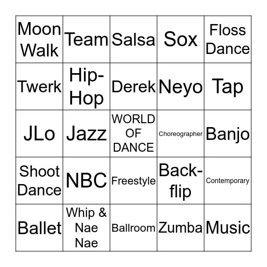 WORLD OF DANCE BINGO Card