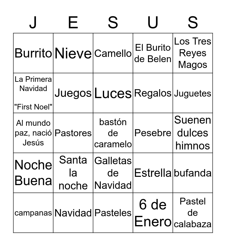 Feliz Navidad Bingo Card