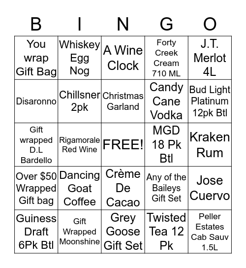 South Broadway Liquor Store Bingo Card