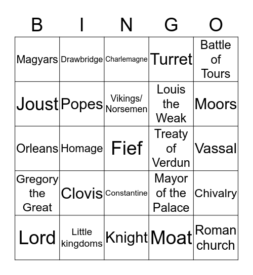 Medieval Ages Bingo Card