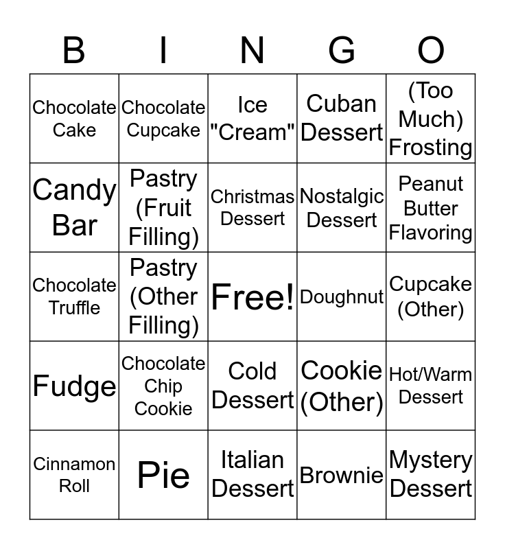 Mary's Dessert Bingo Card