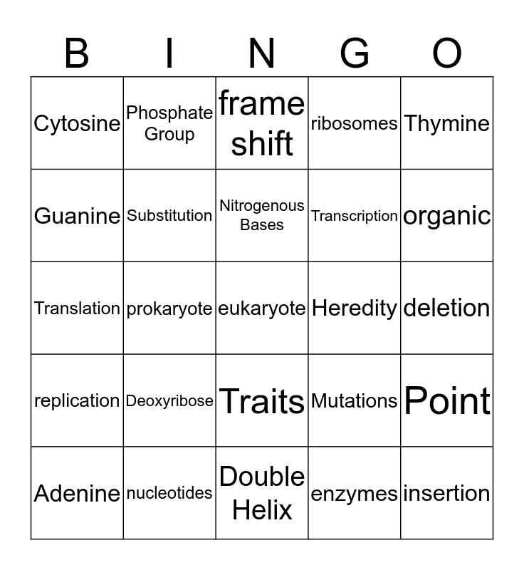 DNA Bingo Card