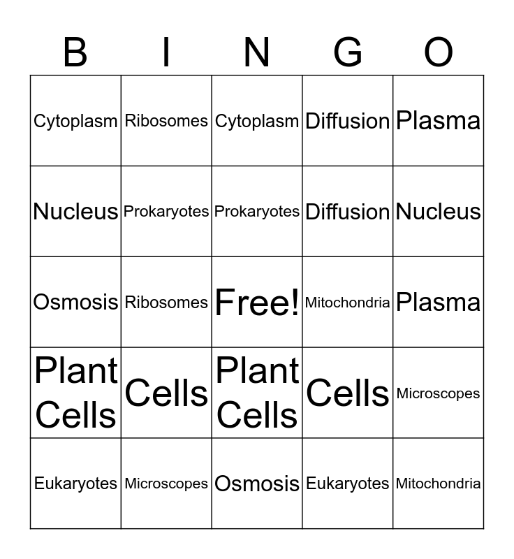 Cell Structure and Fuction Bingo Card