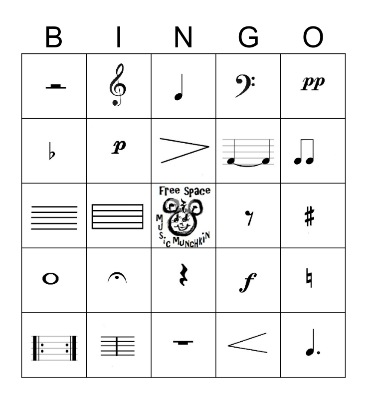 Music Symbols Bingo Card