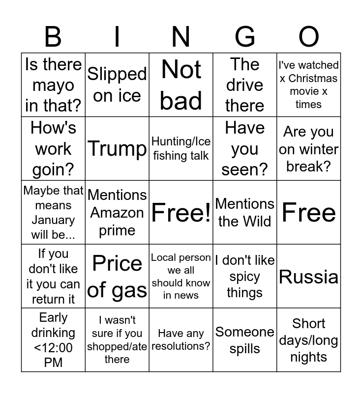 Holiday cliche bingo Card