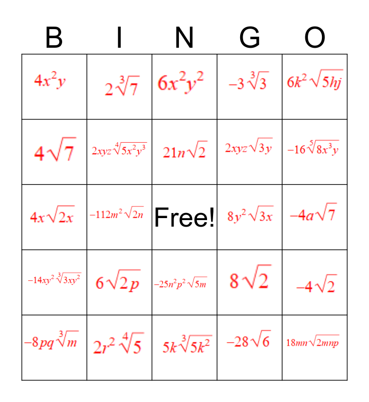 Radical Bingo Card
