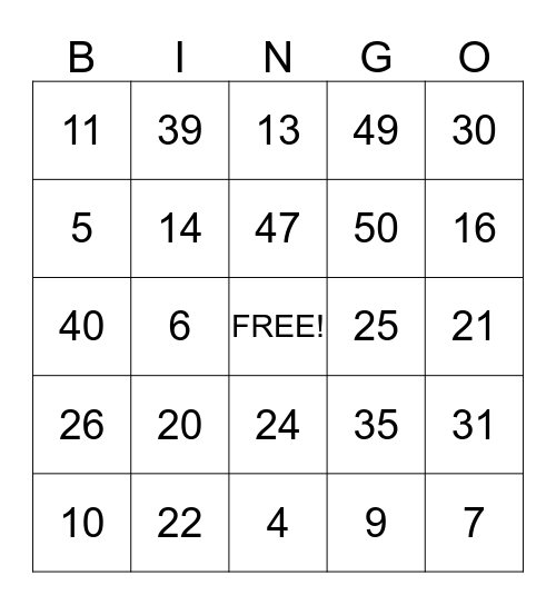 Greater Than / Less Than Bingo Card